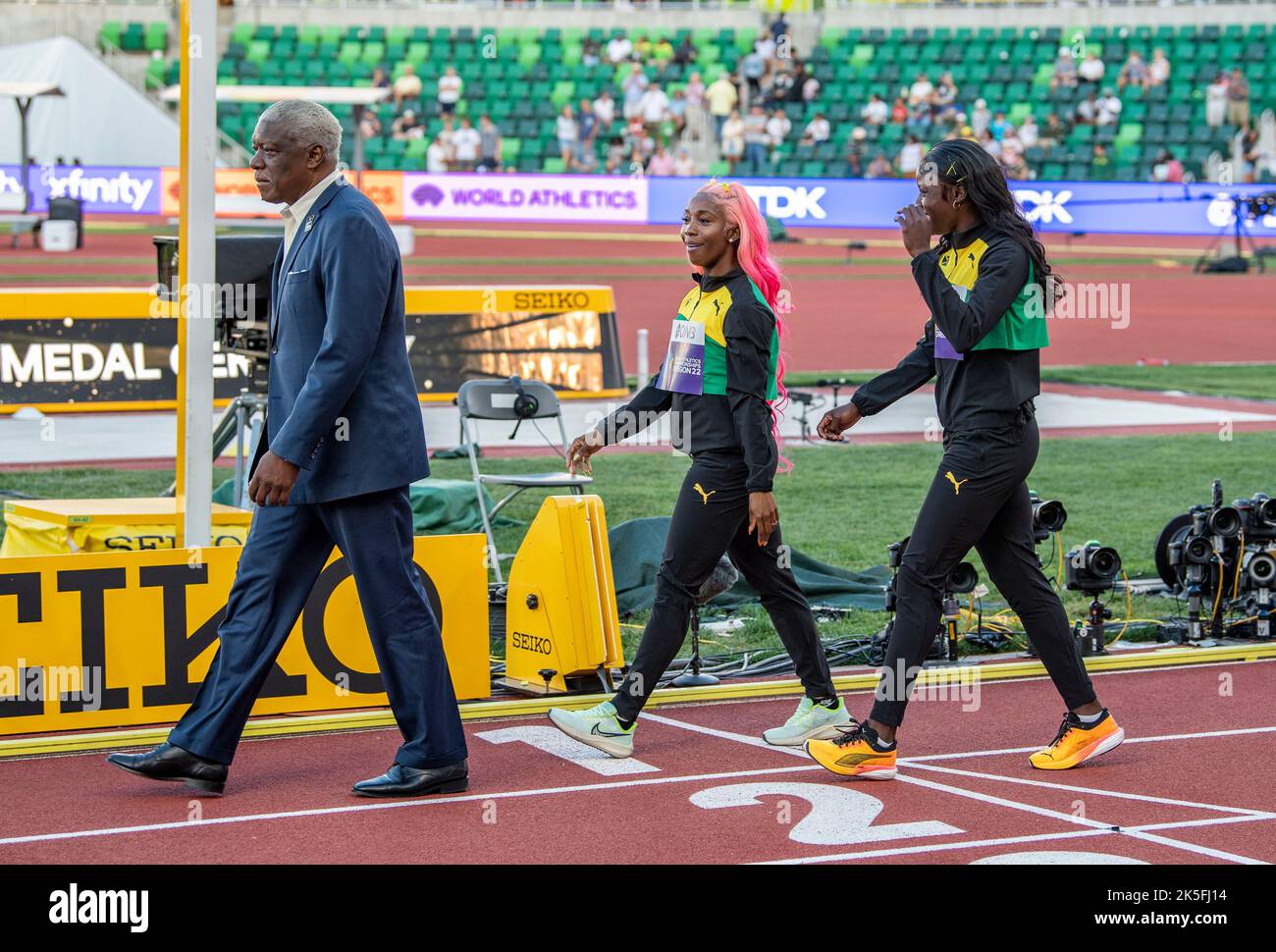 Shelly-Ann Fraser-Pryce and Shericka Jackson of Jamaica medal ...