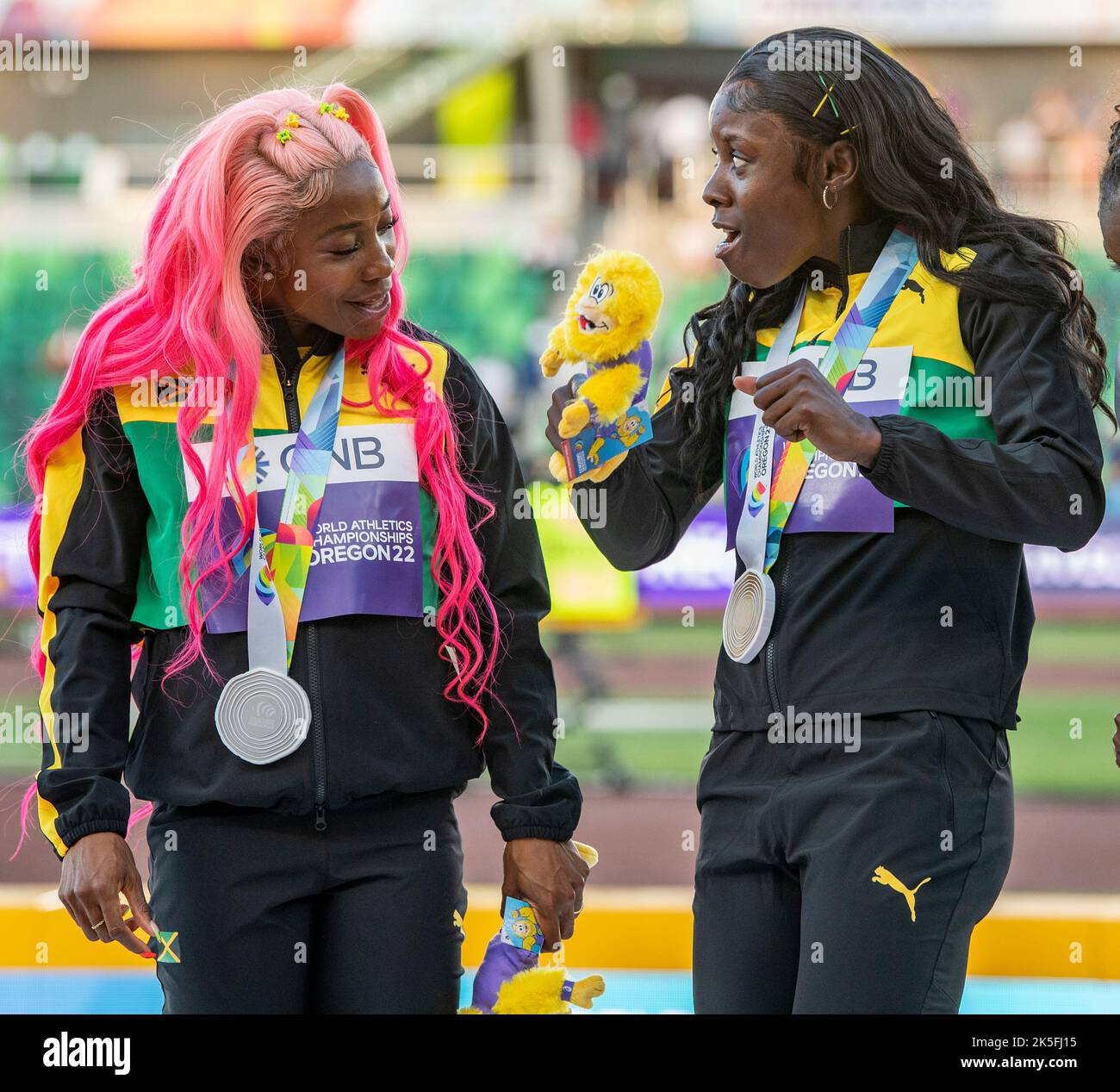 Shelly-Ann Fraser-Pryce and Shericka Jackson of Jamaica medal ...