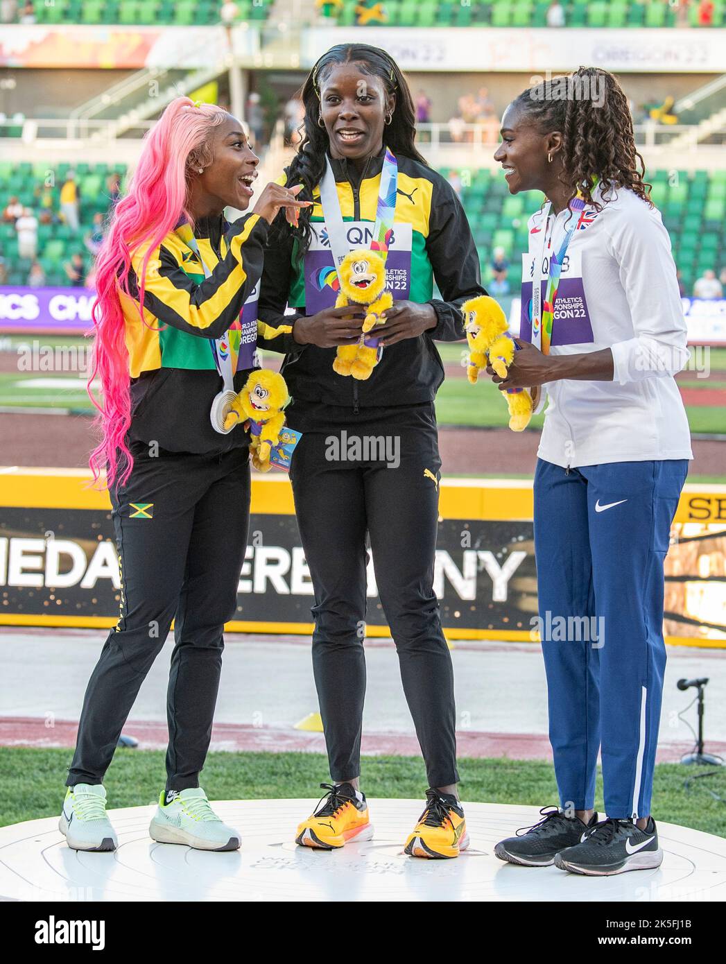 Shelly-Ann Fraser-Pryce, Shericka Jackson of Jamaica and Dina Asher ...