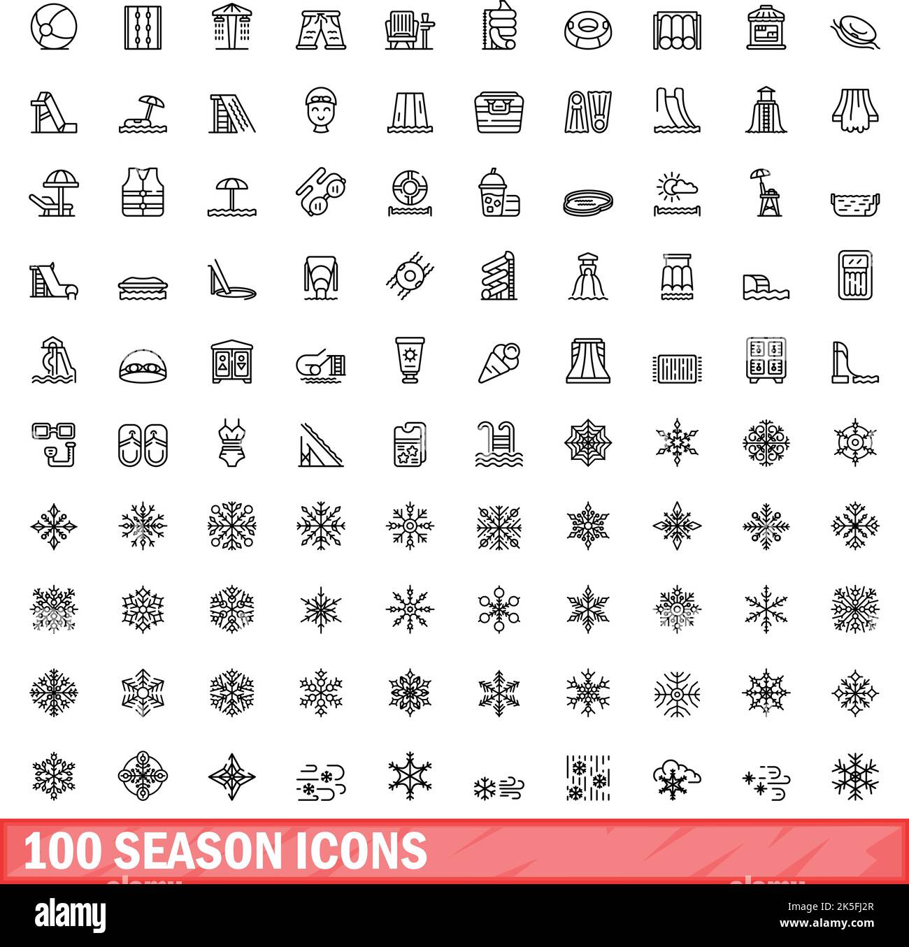 100 season icons set. Outline illustration of 100 season icons vector ...