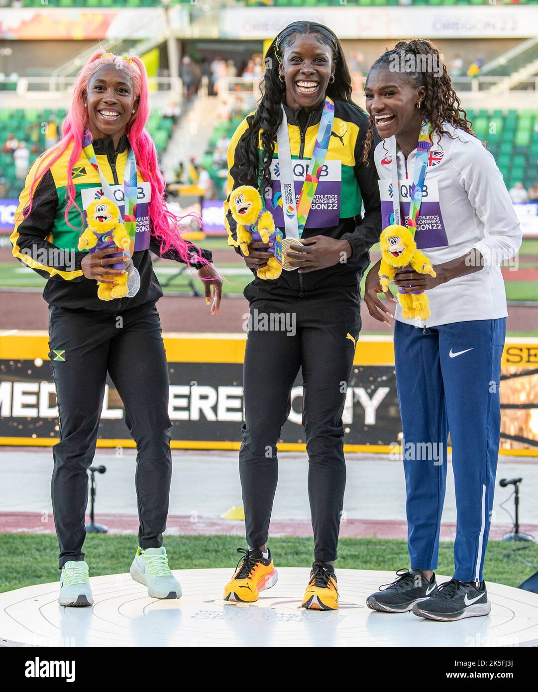 Shelly-Ann Fraser-Pryce, Shericka Jackson of Jamaica and Dina Asher ...