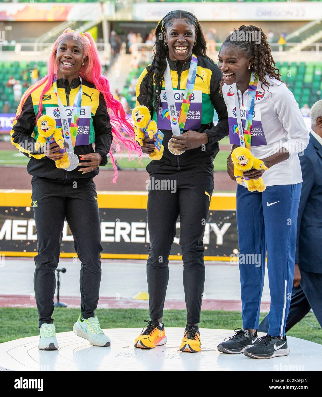 Shelly-Ann Fraser-Pryce, Shericka Jackson of Jamaica and Dina Asher ...