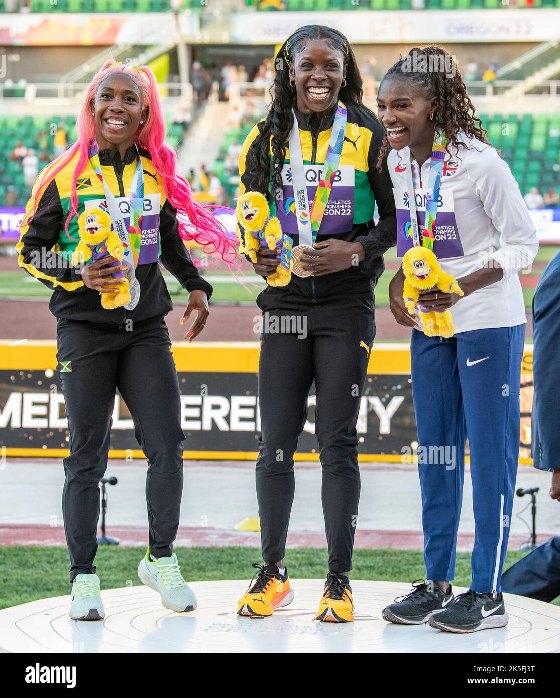 Shelly-Ann Fraser-Pryce, Shericka Jackson of Jamaica and Dina Asher ...
