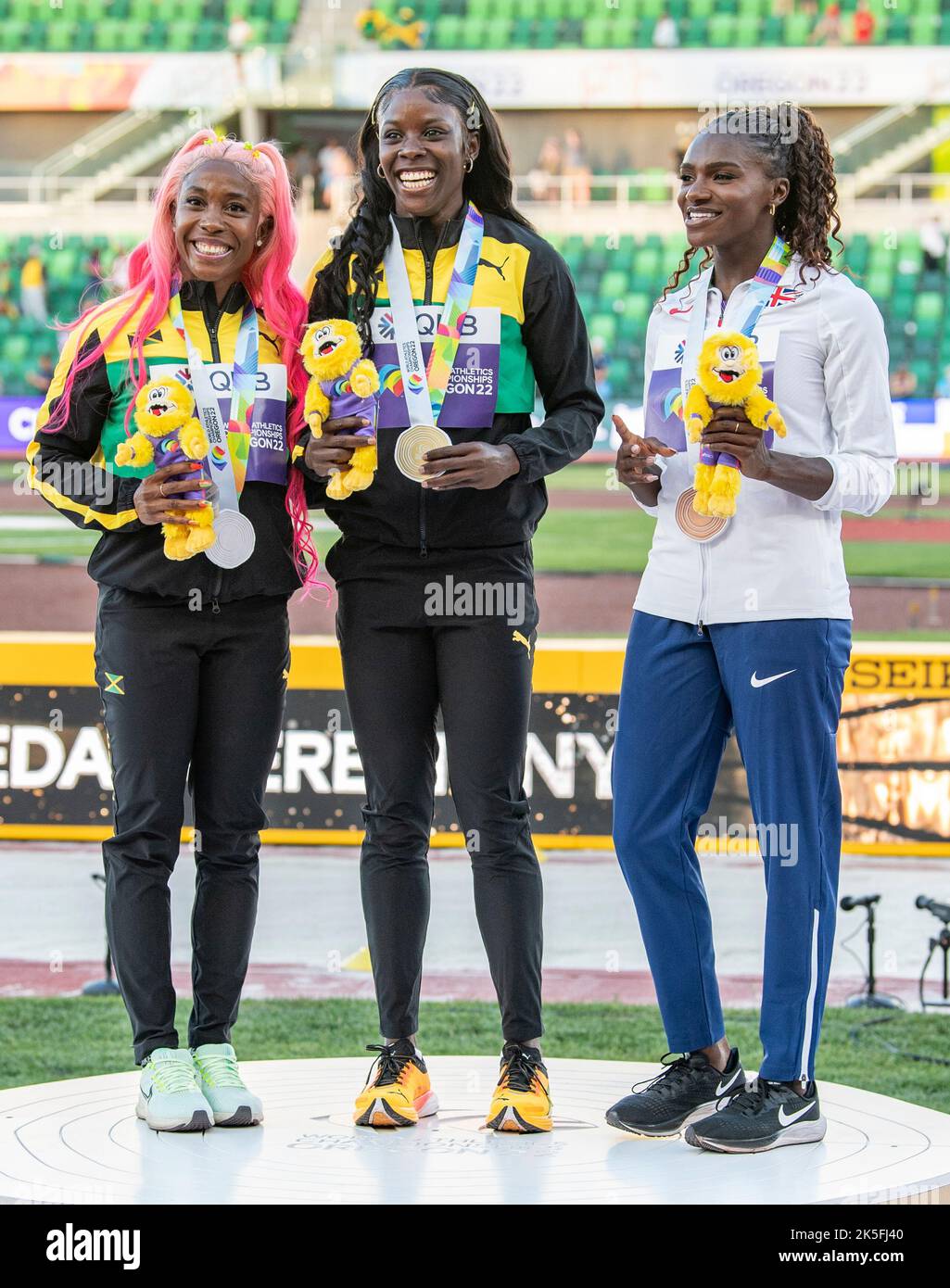 Shelly-Ann Fraser-Pryce, Shericka Jackson of Jamaica and Dina Asher ...