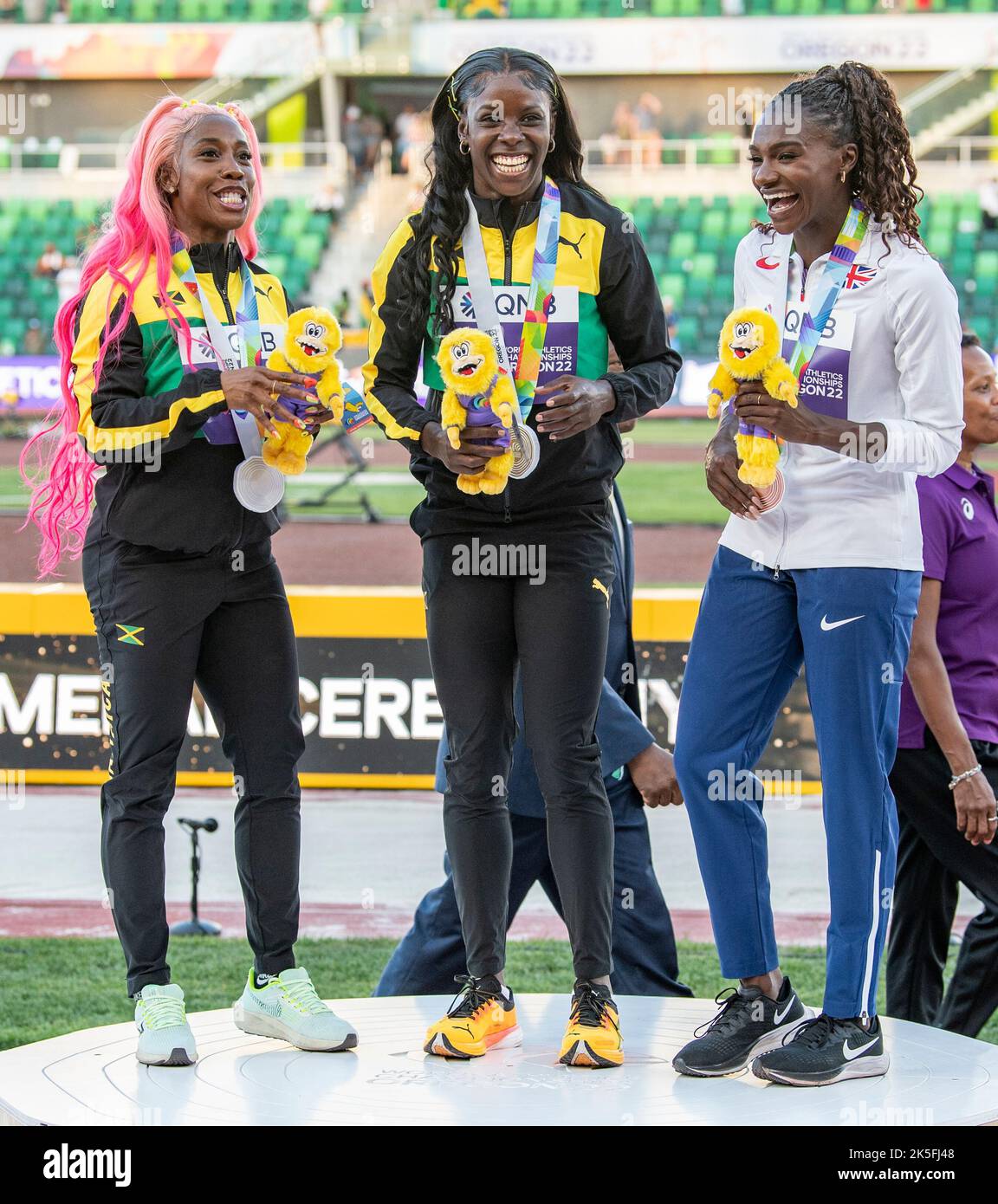 Shelly-Ann Fraser-Pryce, Shericka Jackson of Jamaica and Dina Asher ...
