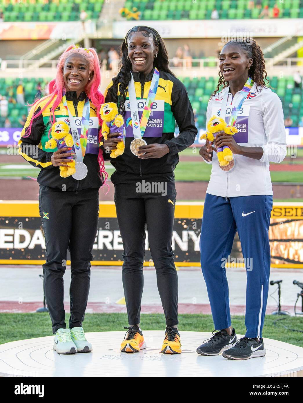 Shelly-Ann Fraser-Pryce, Shericka Jackson of Jamaica and Dina Asher ...