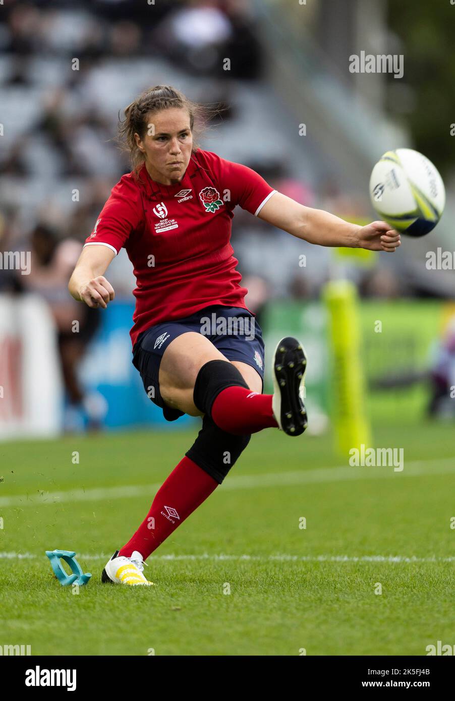 England's Emily Scarratt kicks a conversion attempt during the Women's ...
