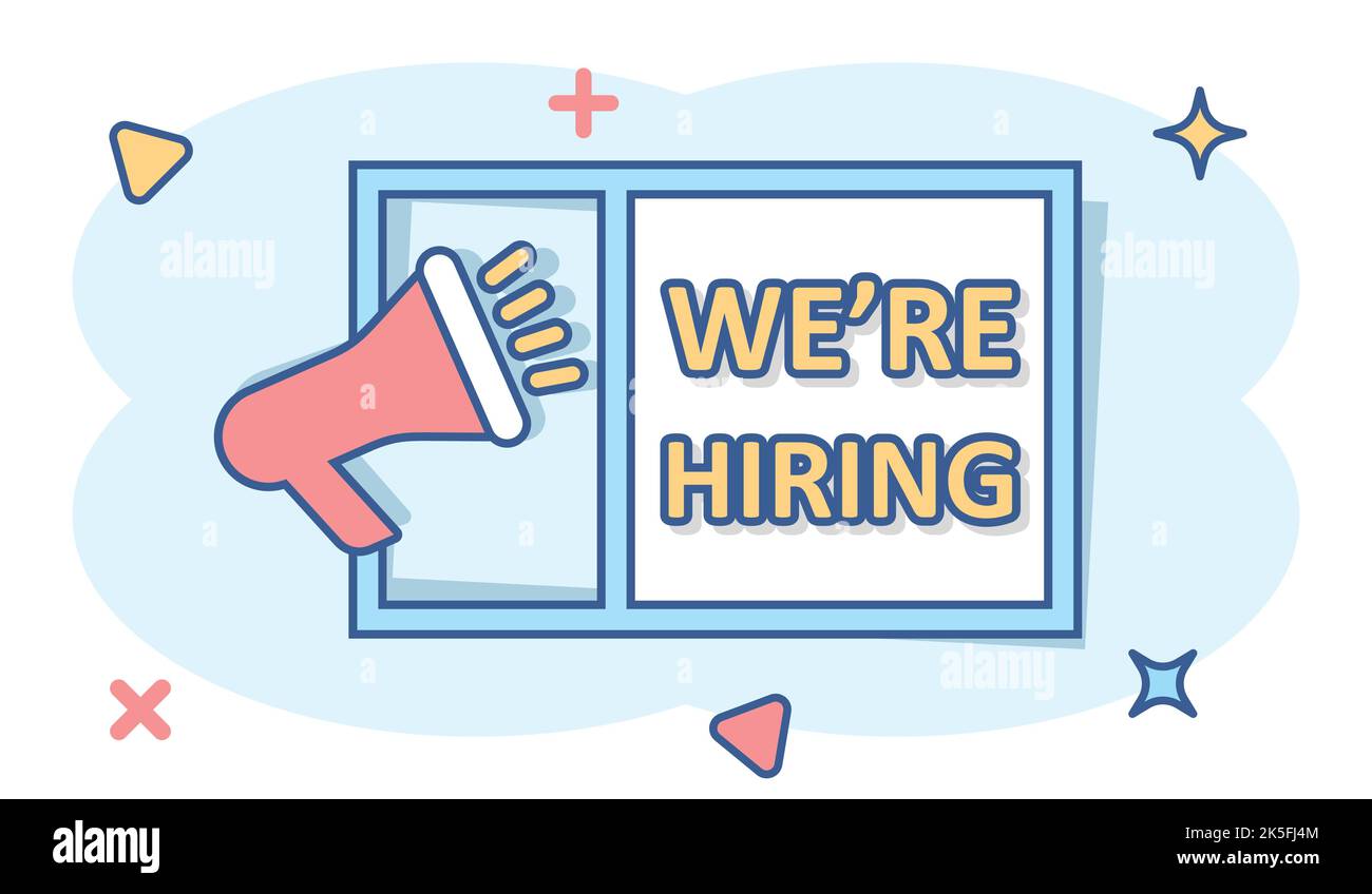 We're hiring icon in comic style. Job vacancy search vector cartoon ...