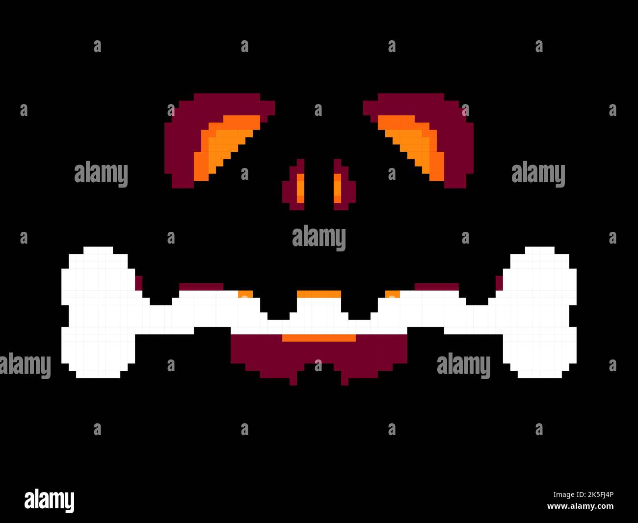 Halloween carved face with a bone in its mouth in pixel art style. Evil ...