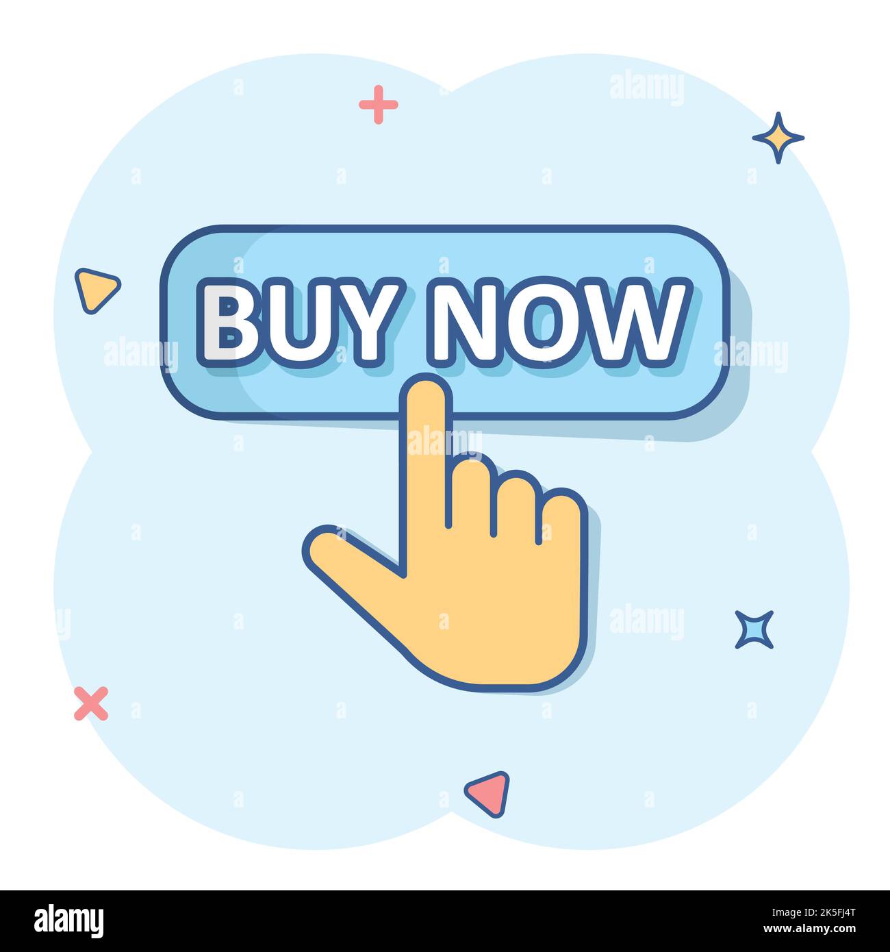 Buy now shop icon in comic style. Finger cursor vector cartoon ...