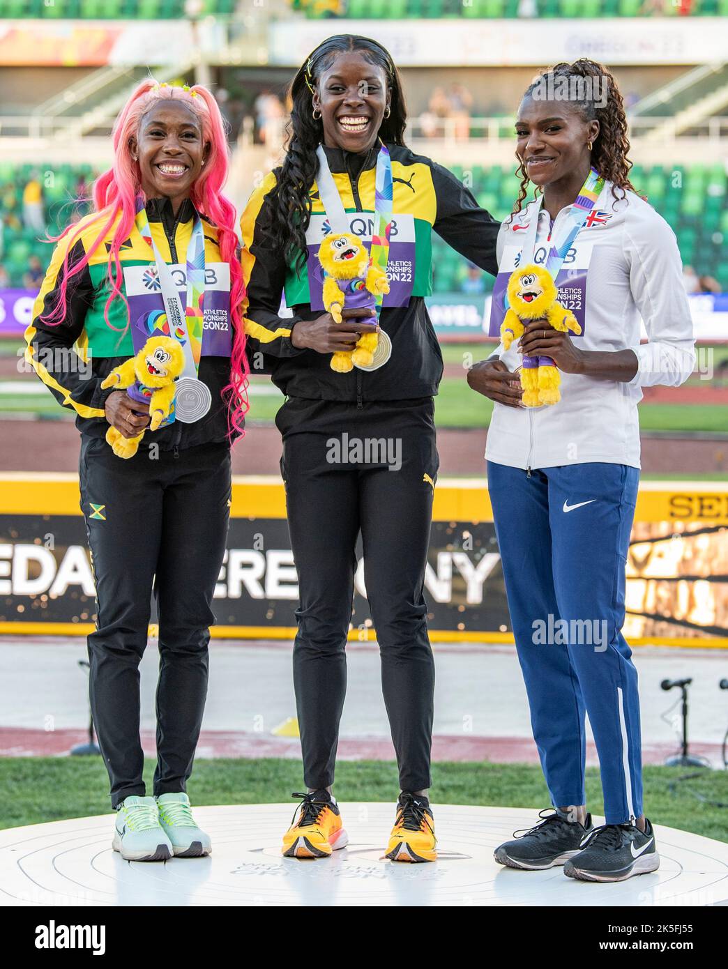 Shelly-Ann Fraser-Pryce, Shericka Jackson of Jamaica and Dina Asher ...
