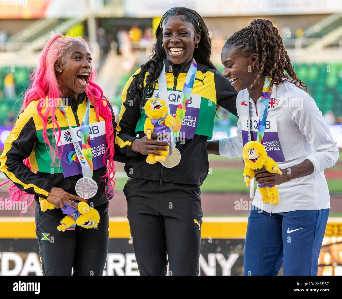 Shelly-Ann Fraser-Pryce, Shericka Jackson of Jamaica and Dina Asher ...