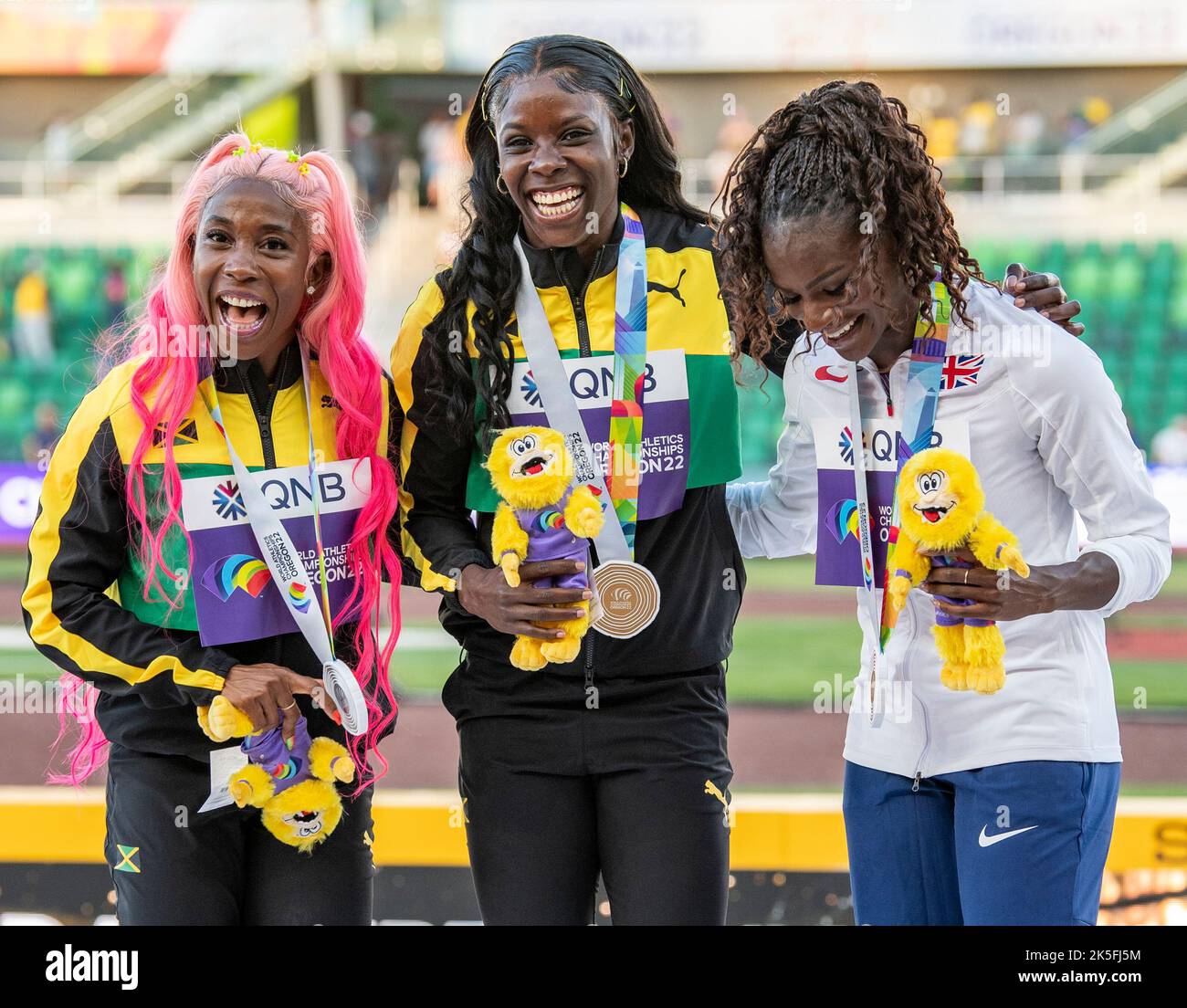 Shelly-Ann Fraser-Pryce, Shericka Jackson of Jamaica and Dina Asher ...