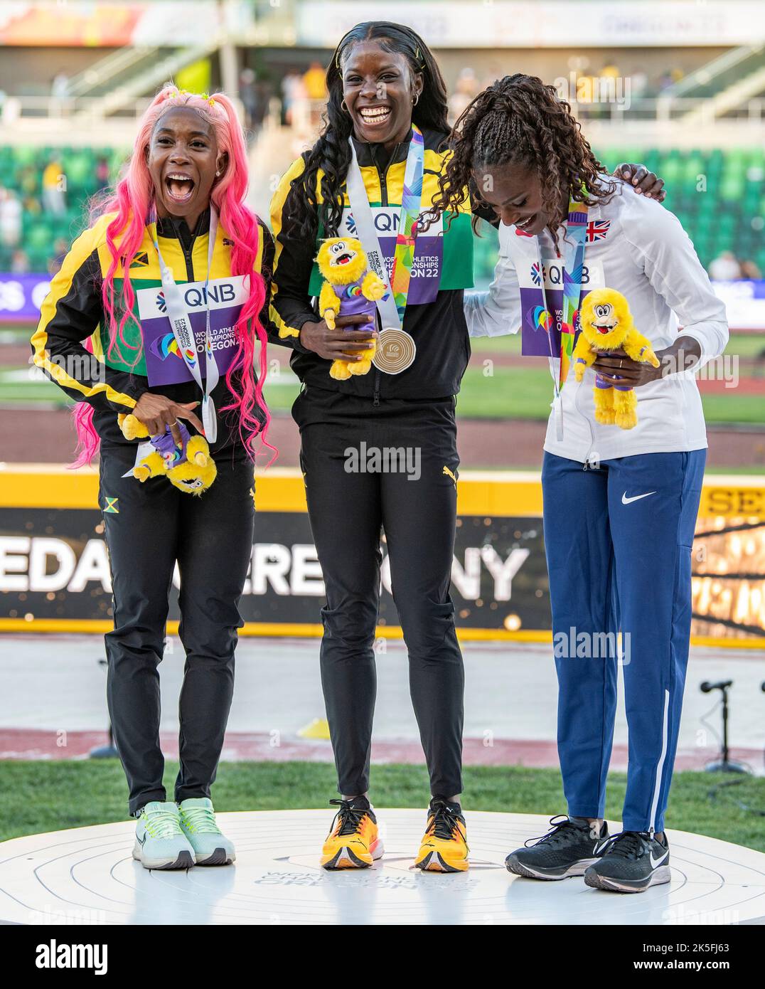 Shelly-Ann Fraser-Pryce, Shericka Jackson of Jamaica and Dina Asher ...