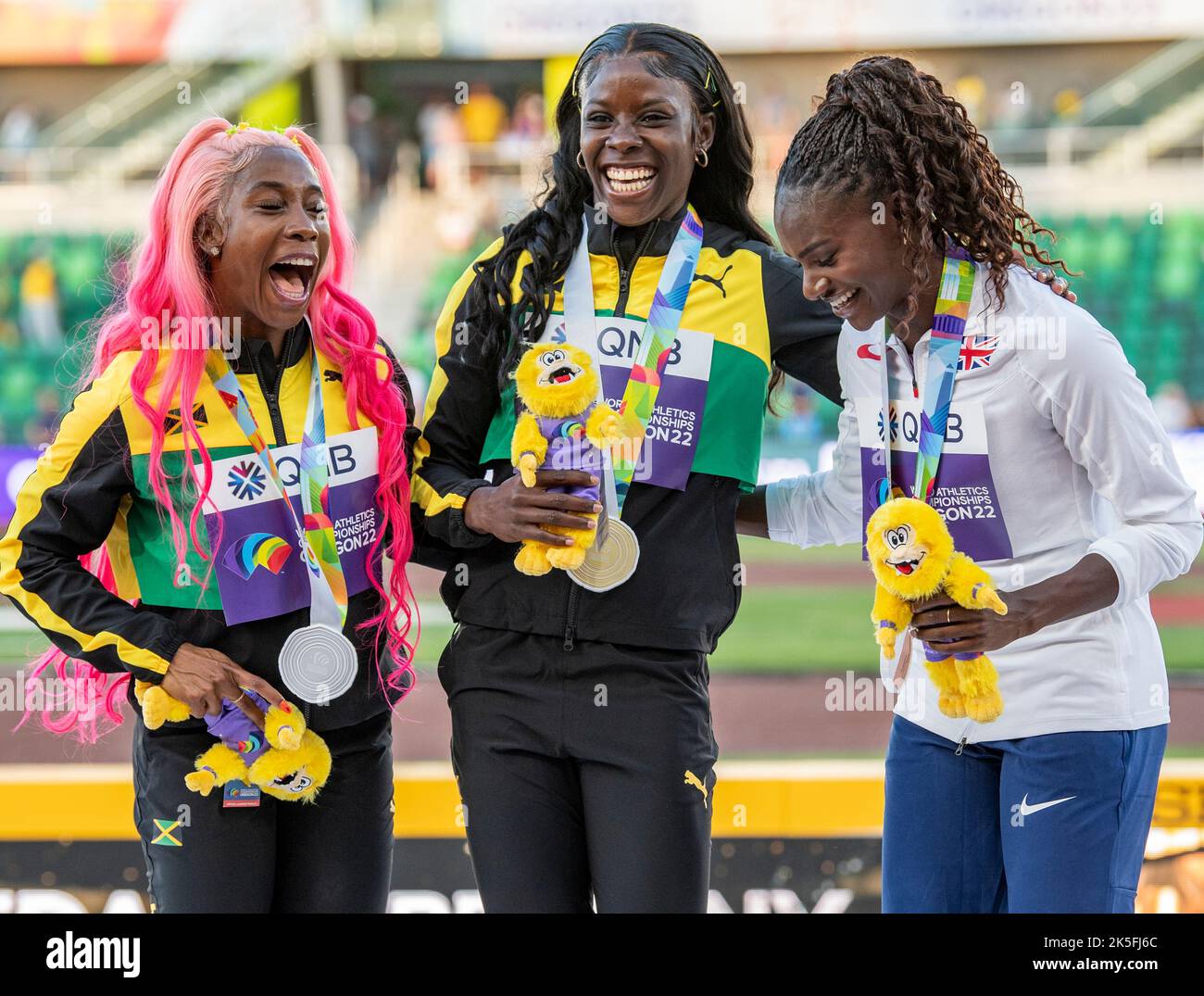 Shelly-Ann Fraser-Pryce, Shericka Jackson of Jamaica and Dina Asher ...