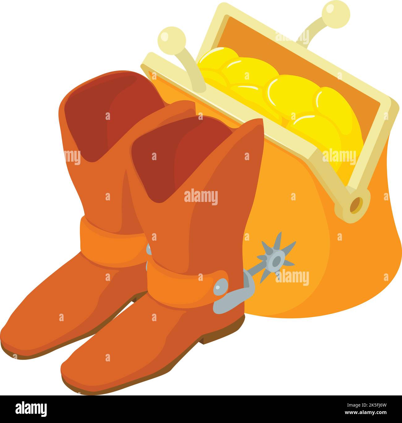 Cowboy concept icon isometric vector. Cowboy boot and wallet with gold ...