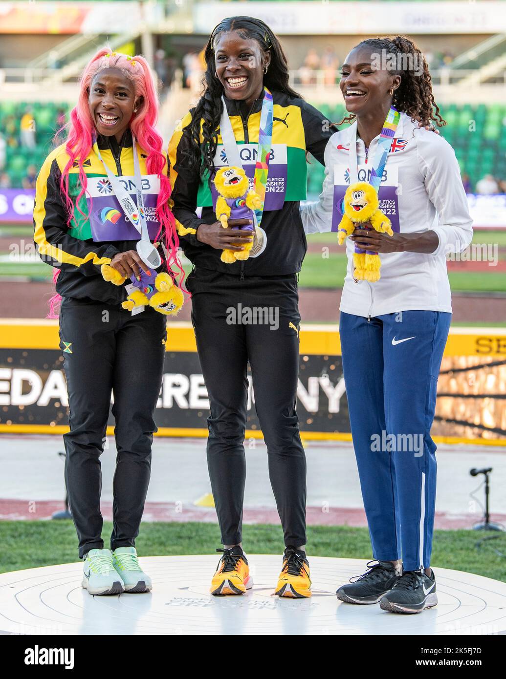 Shelly-Ann Fraser-Pryce, Shericka Jackson of Jamaica and Dina Asher ...