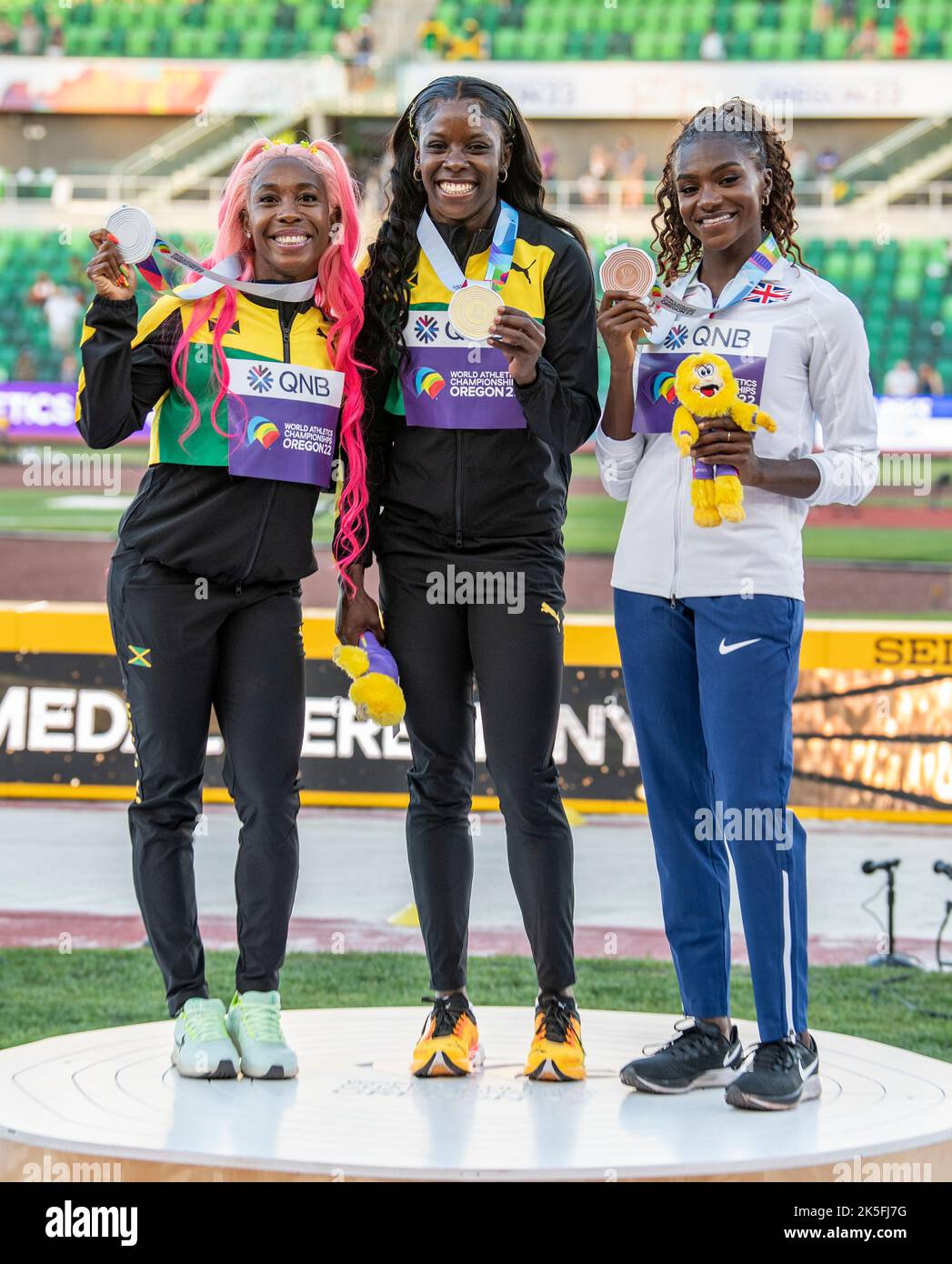 Shelly-Ann Fraser-Pryce, Shericka Jackson of Jamaica and Dina Asher ...