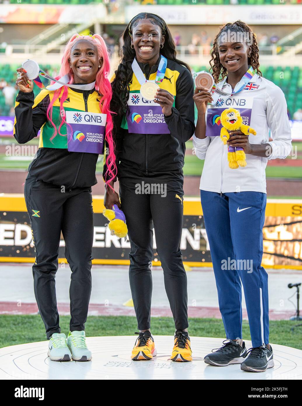 Shelly-Ann Fraser-Pryce, Shericka Jackson of Jamaica and Dina Asher ...