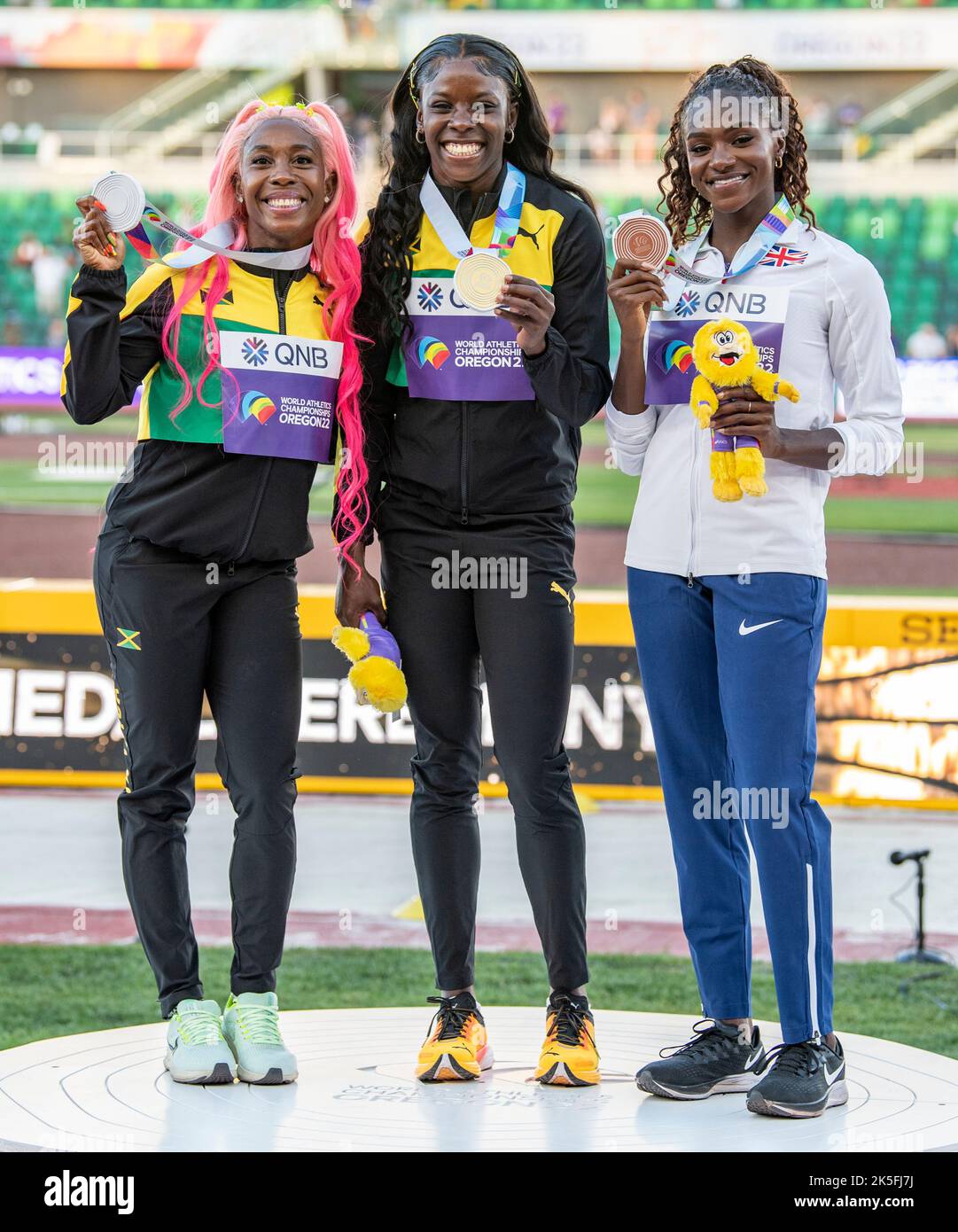 Shelly-Ann Fraser-Pryce, Shericka Jackson of Jamaica and Dina Asher ...