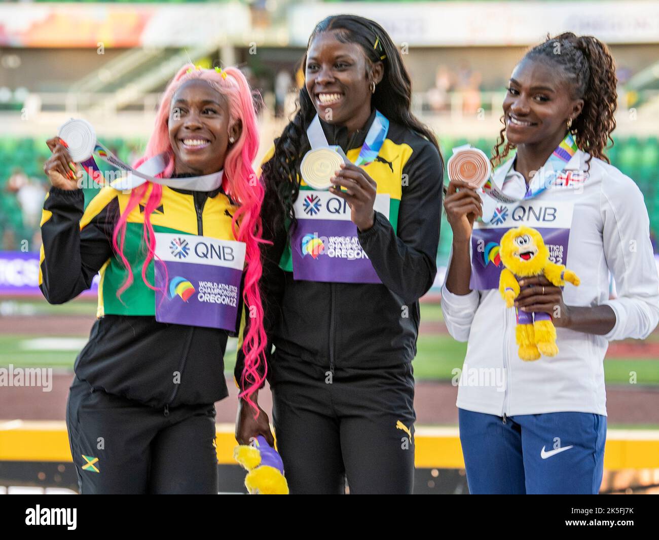 Shelly-Ann Fraser-Pryce, Shericka Jackson of Jamaica and Dina Asher ...