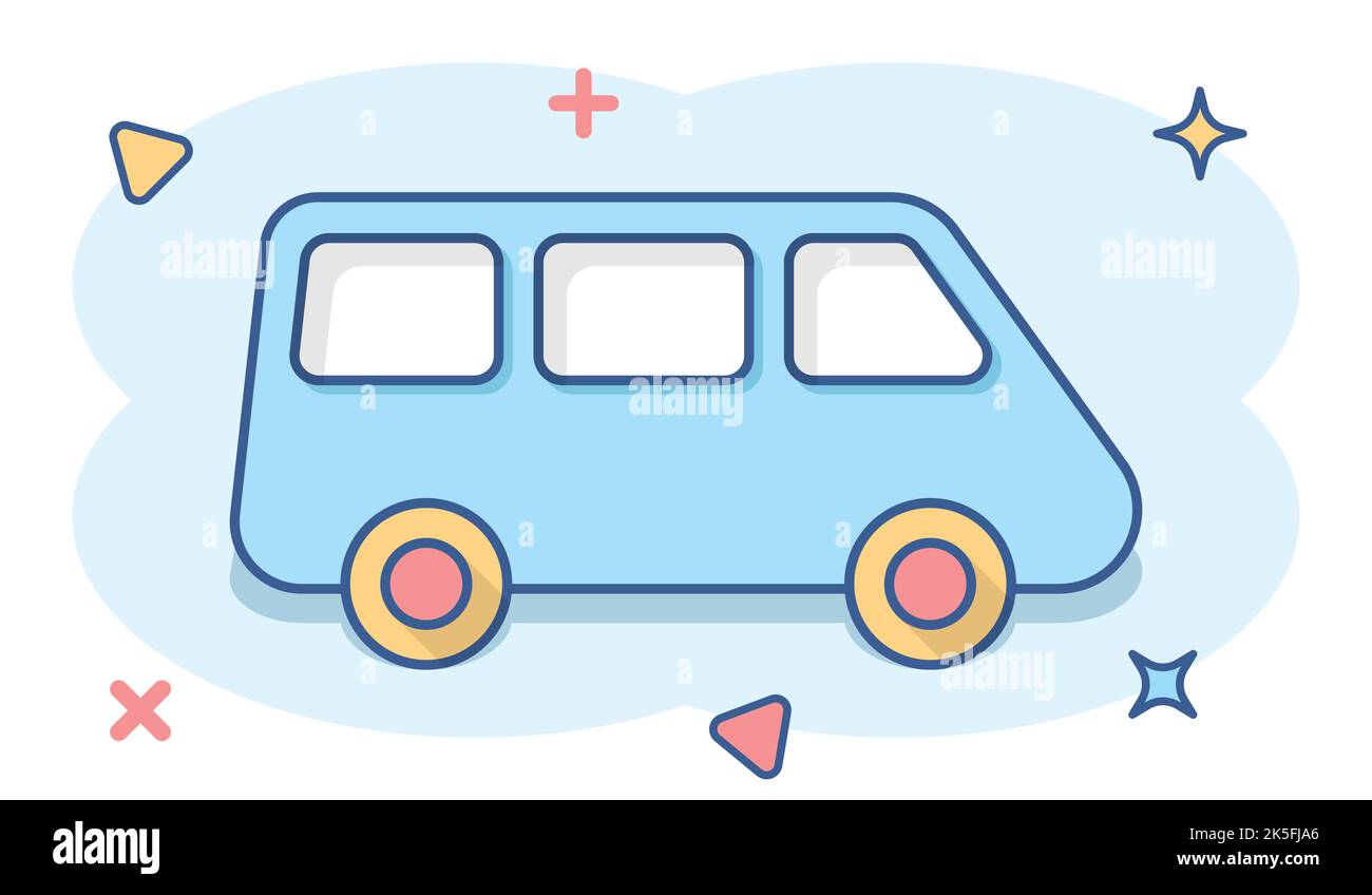 Passenger minivan sign icon in comic style. Car bus vector cartoon ...