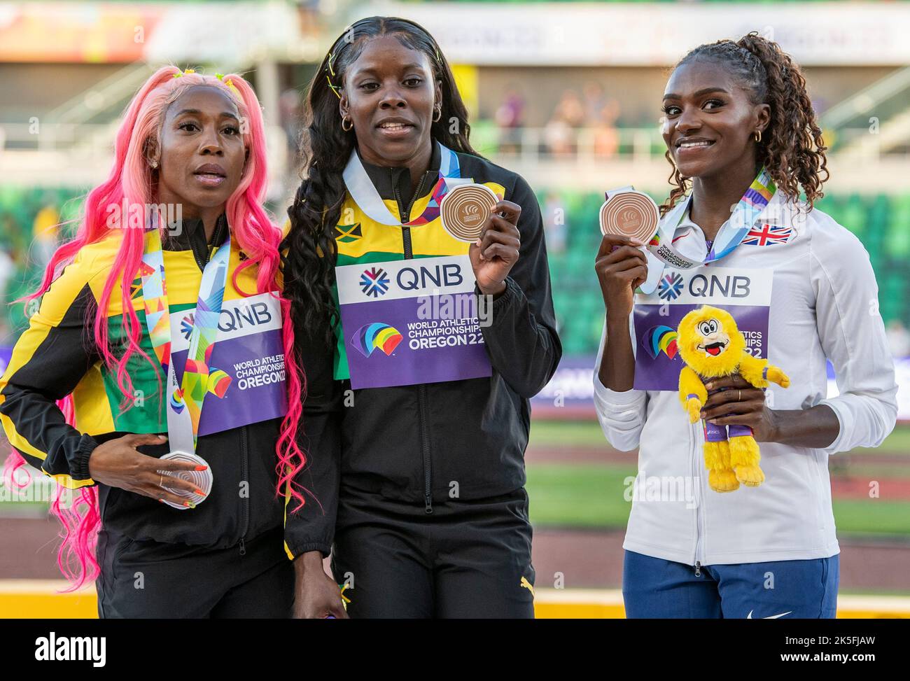 Shelly-Ann Fraser-Pryce, Shericka Jackson of Jamaica and Dina Asher ...