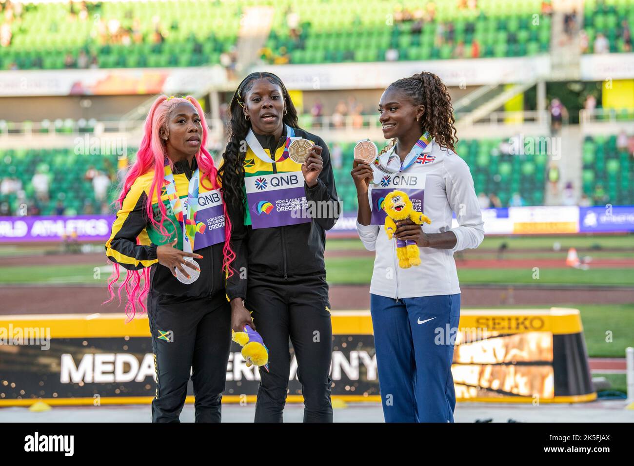 Shelly-Ann Fraser-Pryce, Shericka Jackson of Jamaica and Dina Asher ...