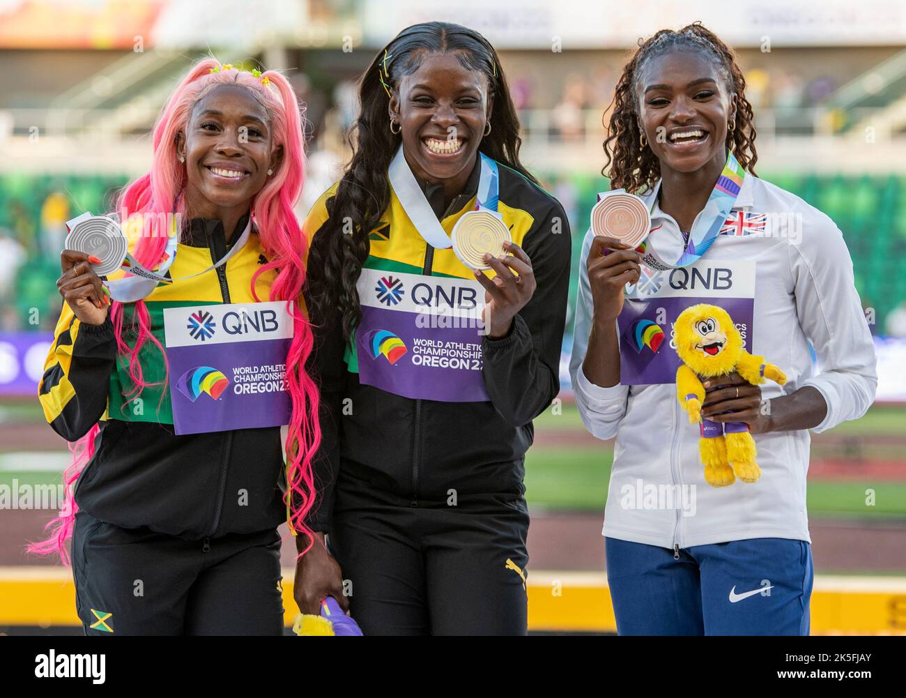 Shelly-Ann Fraser-Pryce, Shericka Jackson of Jamaica and Dina Asher ...