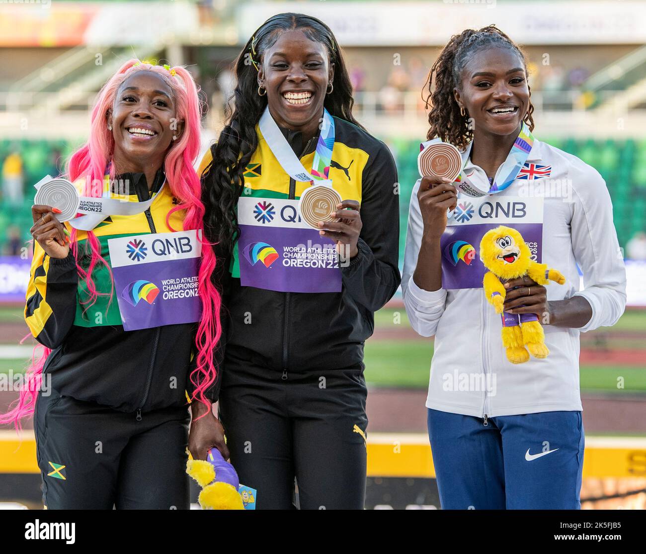 Shelly-Ann Fraser-Pryce, Shericka Jackson of Jamaica and Dina Asher ...
