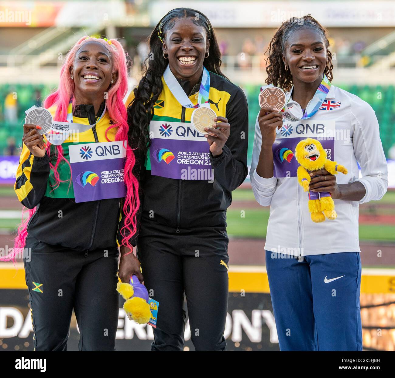 Shelly-Ann Fraser-Pryce, Shericka Jackson of Jamaica and Dina Asher ...