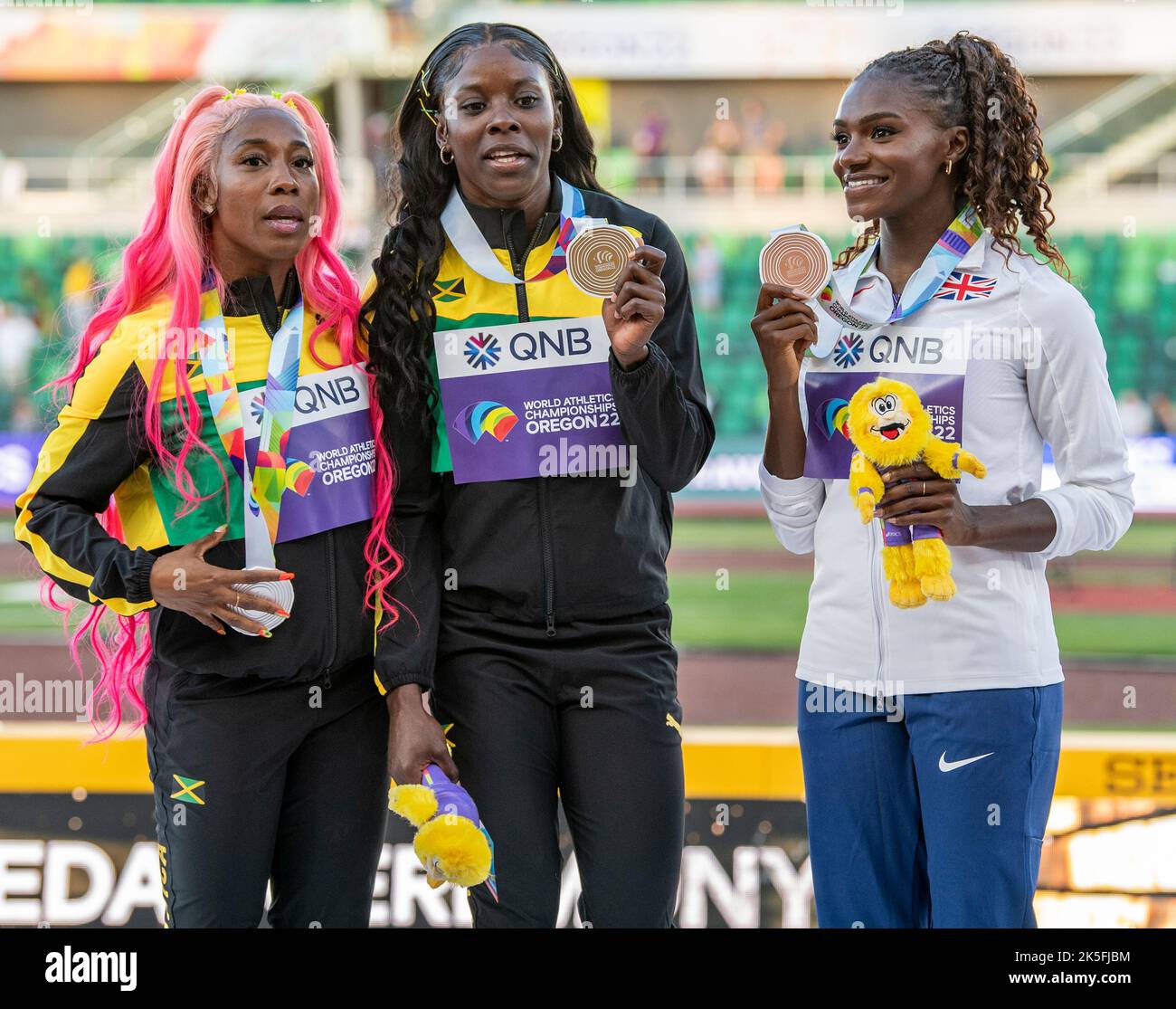 Shelly-Ann Fraser-Pryce, Shericka Jackson of Jamaica and Dina Asher ...