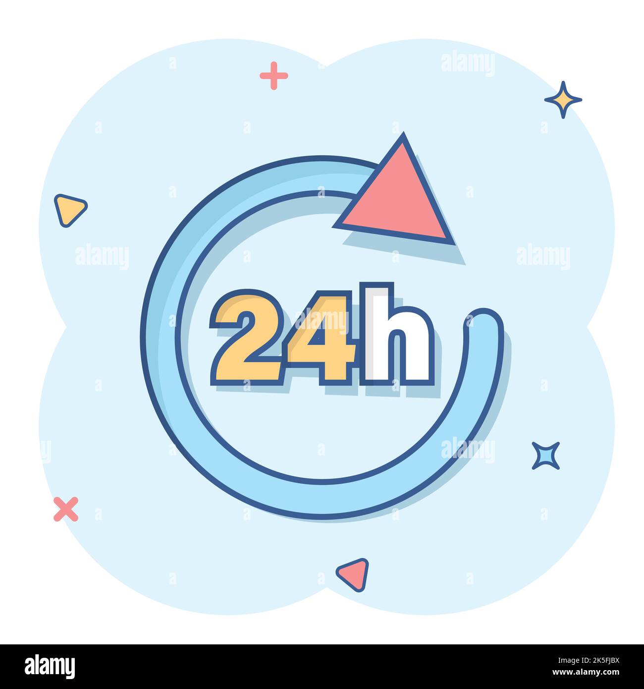 24 hours clock sign icon in comic style. Twenty four hour open vector ...