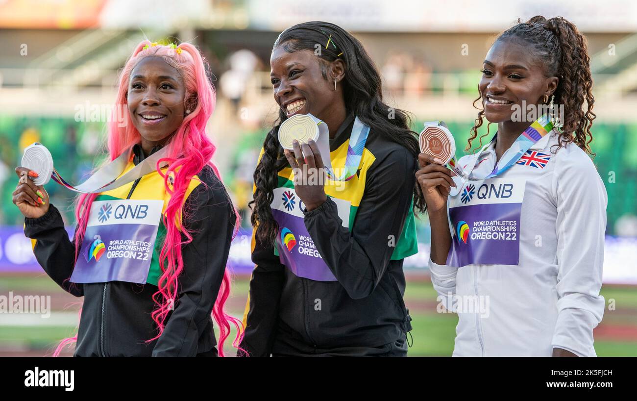 Shelly-Ann Fraser-Pryce, Shericka Jackson of Jamaica and Dina Asher ...