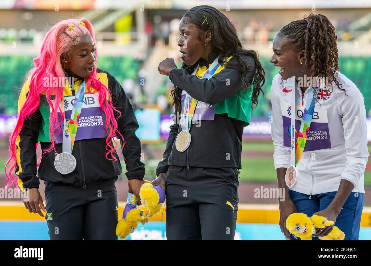 Shelly-Ann Fraser-Pryce, Shericka Jackson of Jamaica and Dina Asher ...