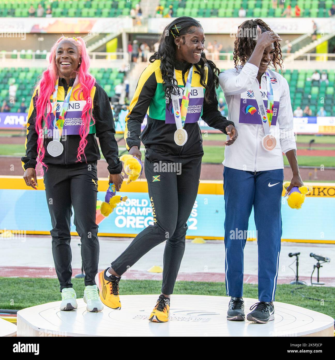 Shelly-Ann Fraser-Pryce, Shericka Jackson of Jamaica and Dina Asher ...