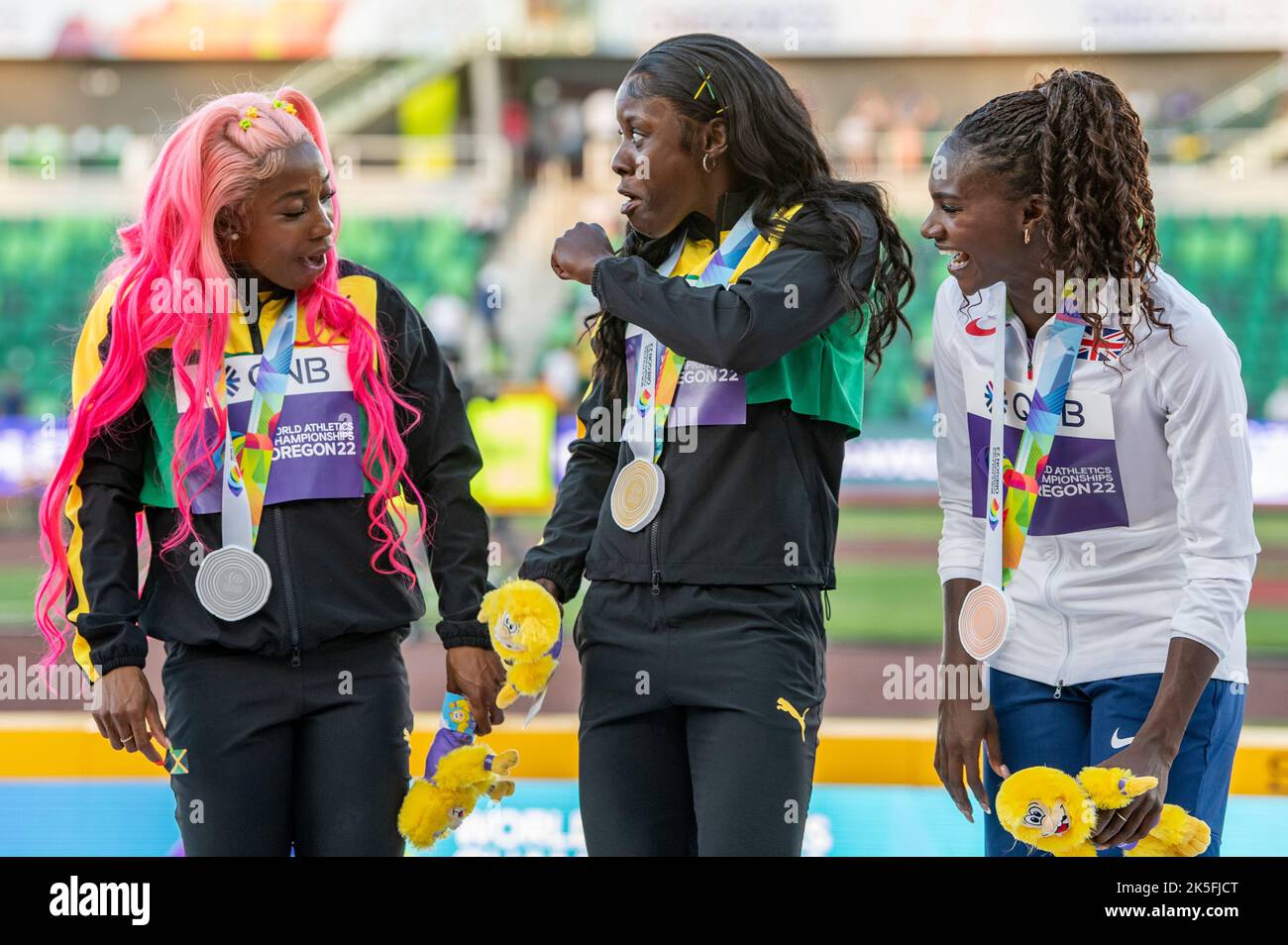 Shelly-Ann Fraser-Pryce, Shericka Jackson of Jamaica and Dina Asher ...