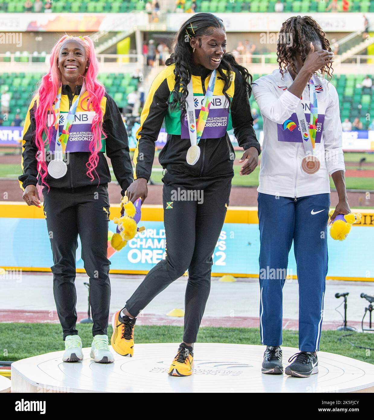 Shelly-Ann Fraser-Pryce, Shericka Jackson of Jamaica and Dina Asher ...