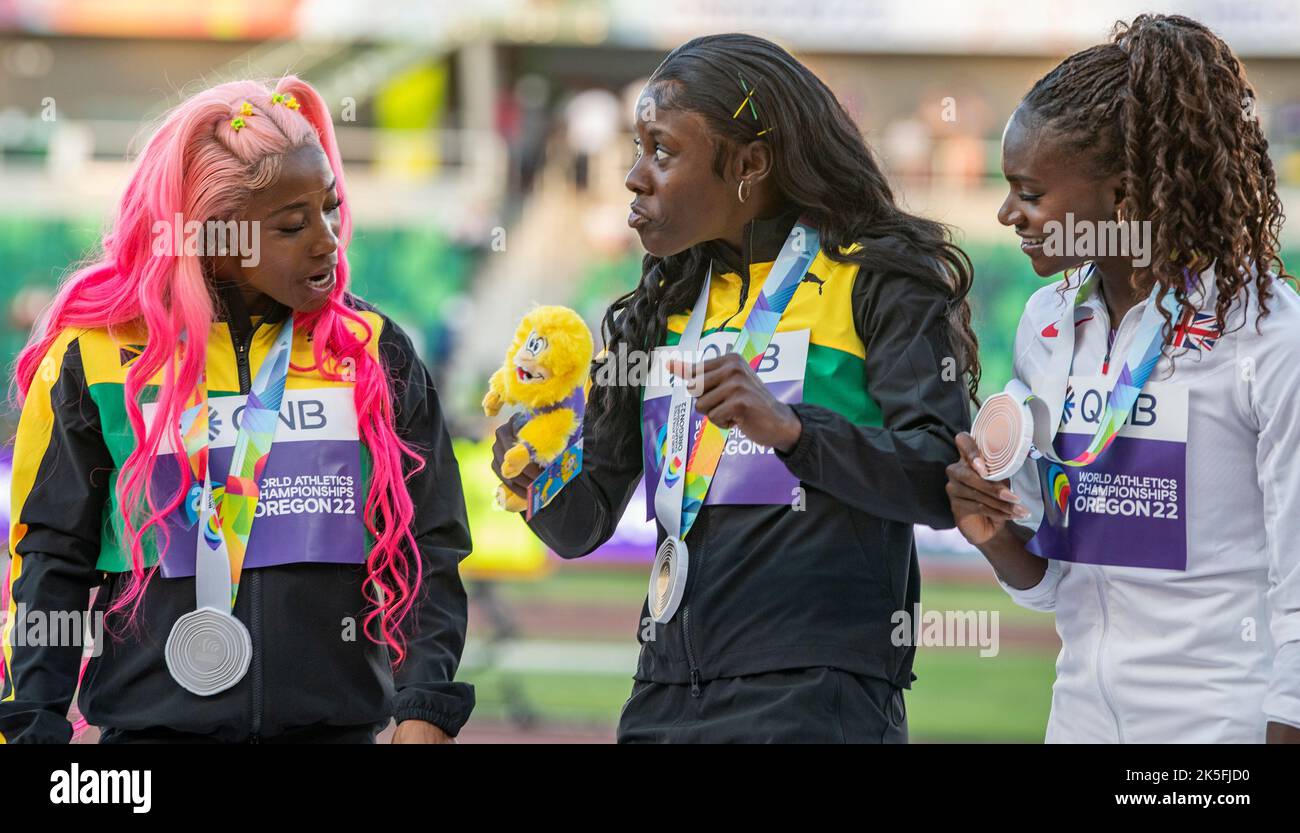 Shelly-Ann Fraser-Pryce, Shericka Jackson of Jamaica and Dina Asher ...