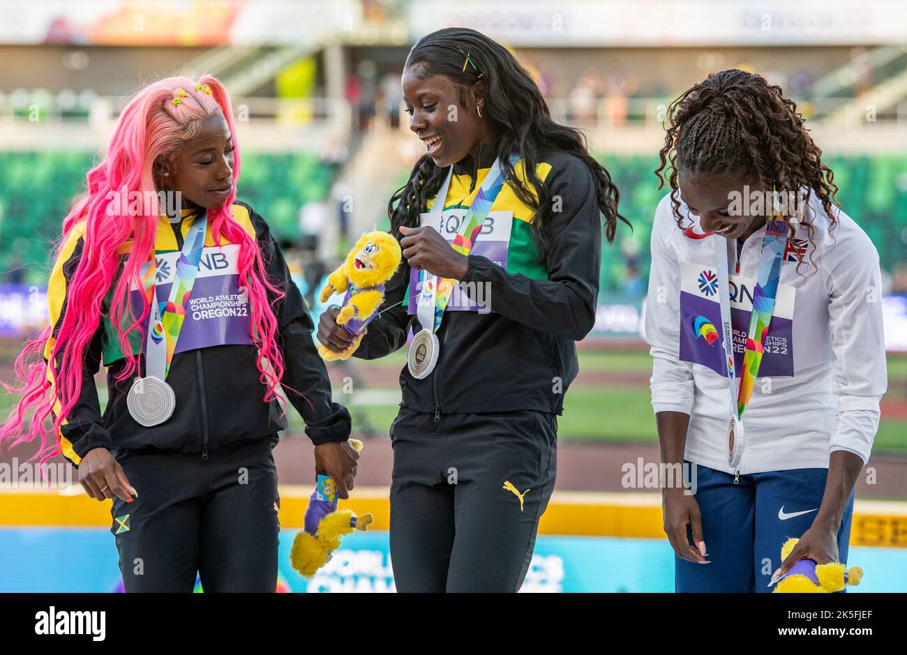 Shelly-Ann Fraser-Pryce, Shericka Jackson of Jamaica and Dina Asher ...