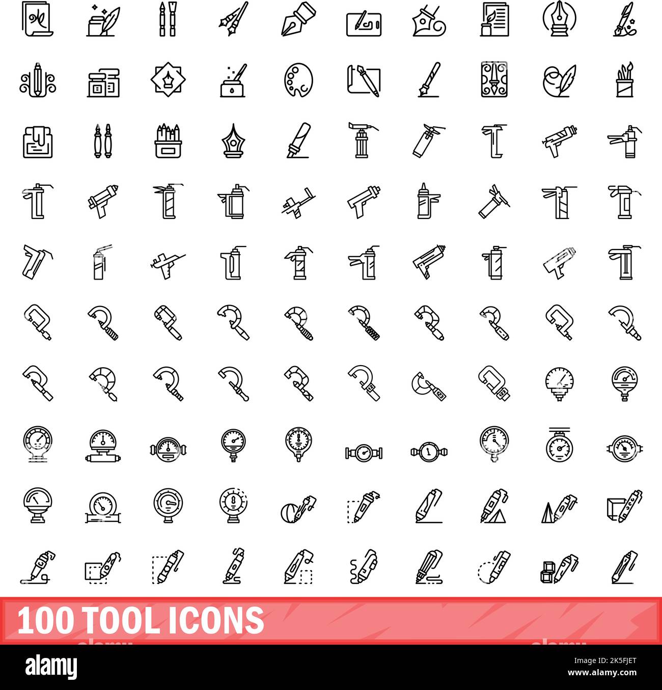 100 tool icons set. Outline illustration of 100 tool icons vector set ...