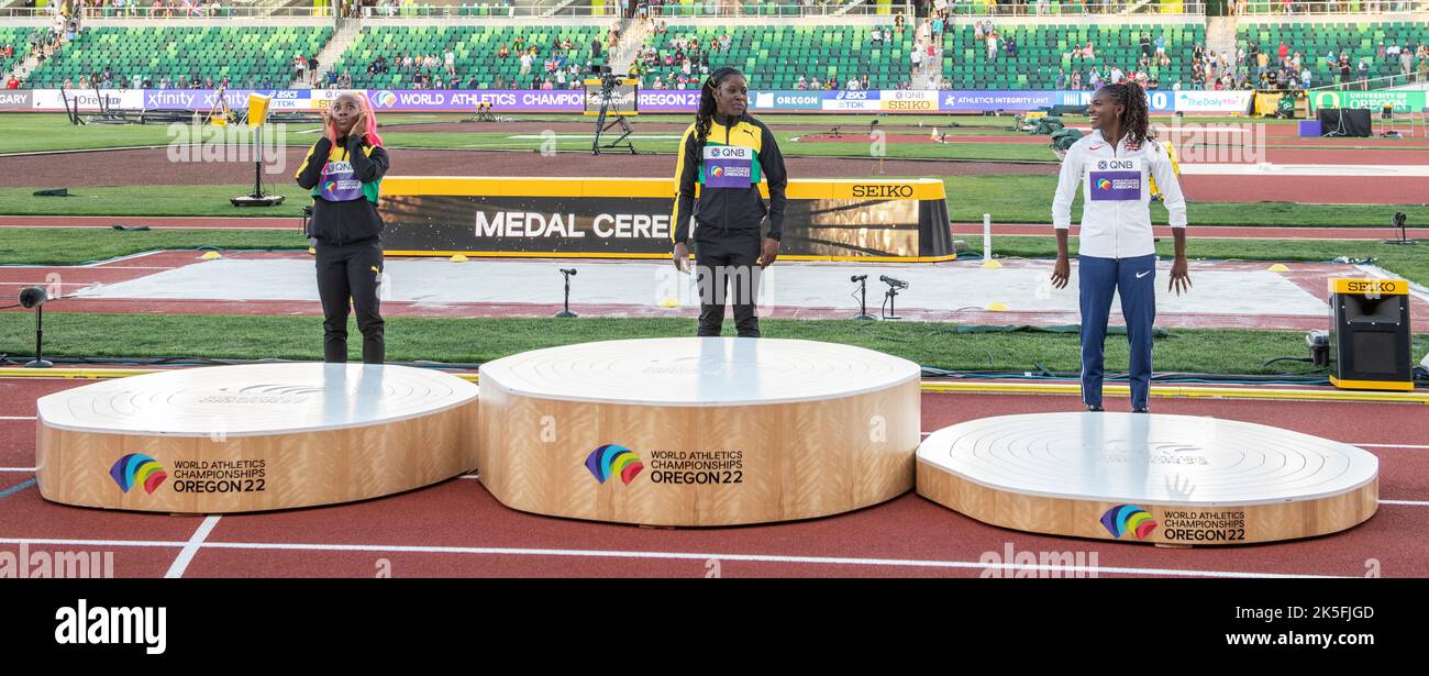 Shelly-Ann Fraser-Pryce, Shericka Jackson of Jamaica and Dina Asher ...
