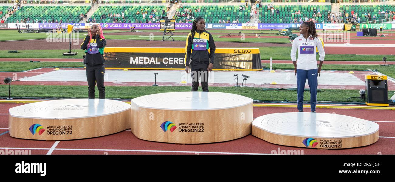 Shelly-Ann Fraser-Pryce, Shericka Jackson of Jamaica and Dina Asher ...
