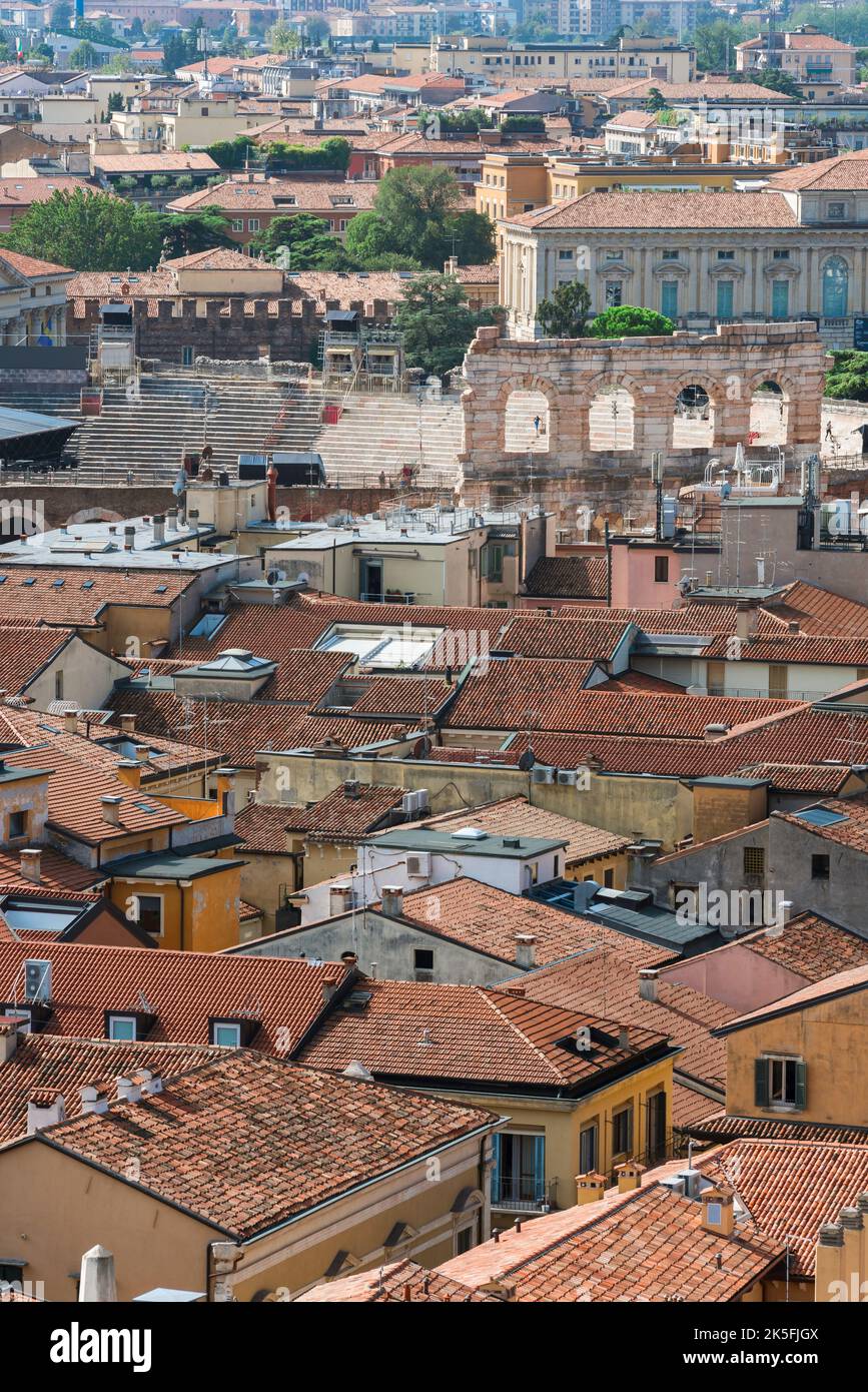 Verona Italy aerial, view across the historic city center of Verona ...