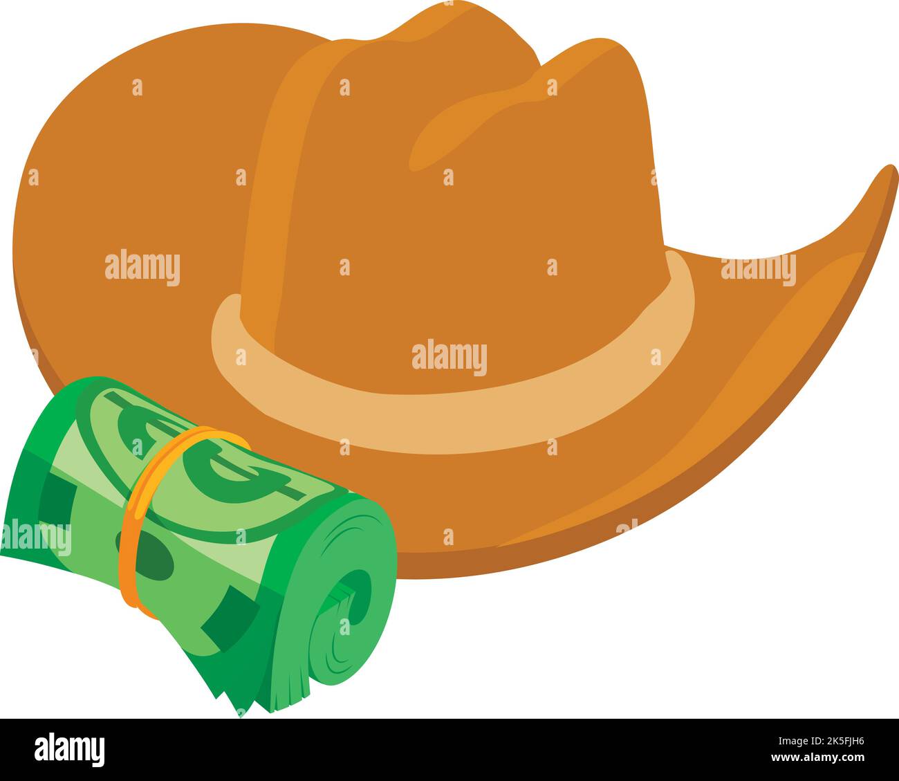Cowboy symbol icon isometric vector. Traditional cowboy hat, money roll ...