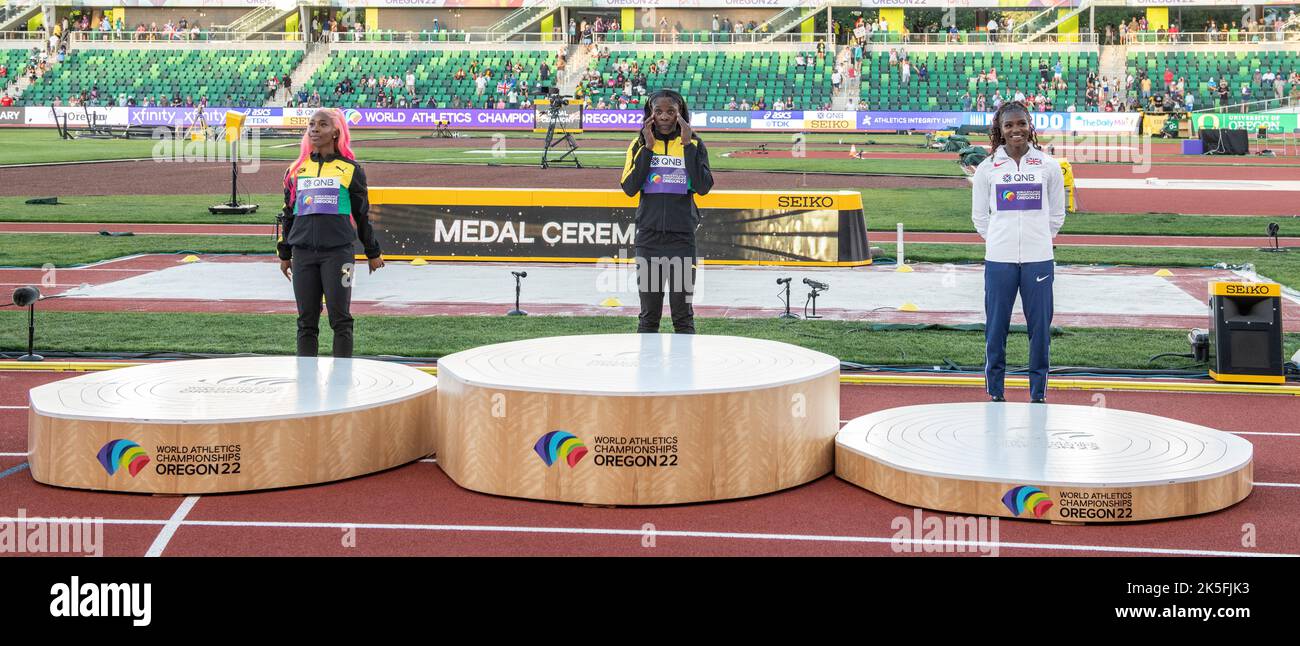 Shelly-Ann Fraser-Pryce, Shericka Jackson of Jamaica and Dina Asher ...