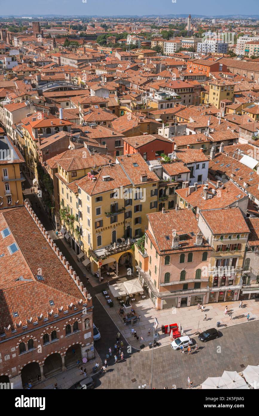 Verona Italy aerial, view across the historic city centre of Verona ...