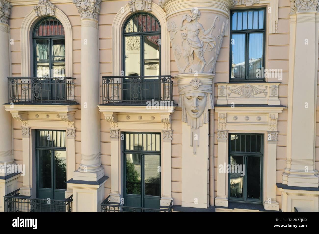 Beautiful Art Nouveau architecture style building windows Stock Photo - Alamy