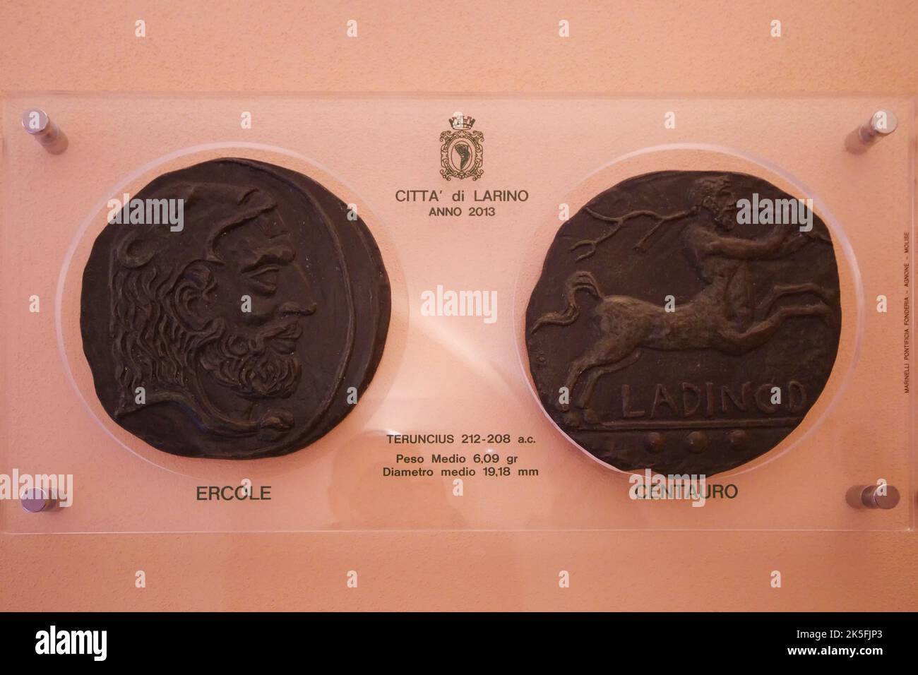 Enlarged reproduction of coins minted in the ancient Larinum Stock ...