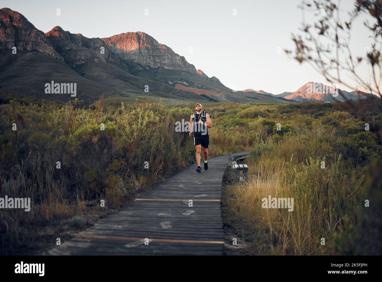 Health, man runner and in nature for training, wellness and fitness ...